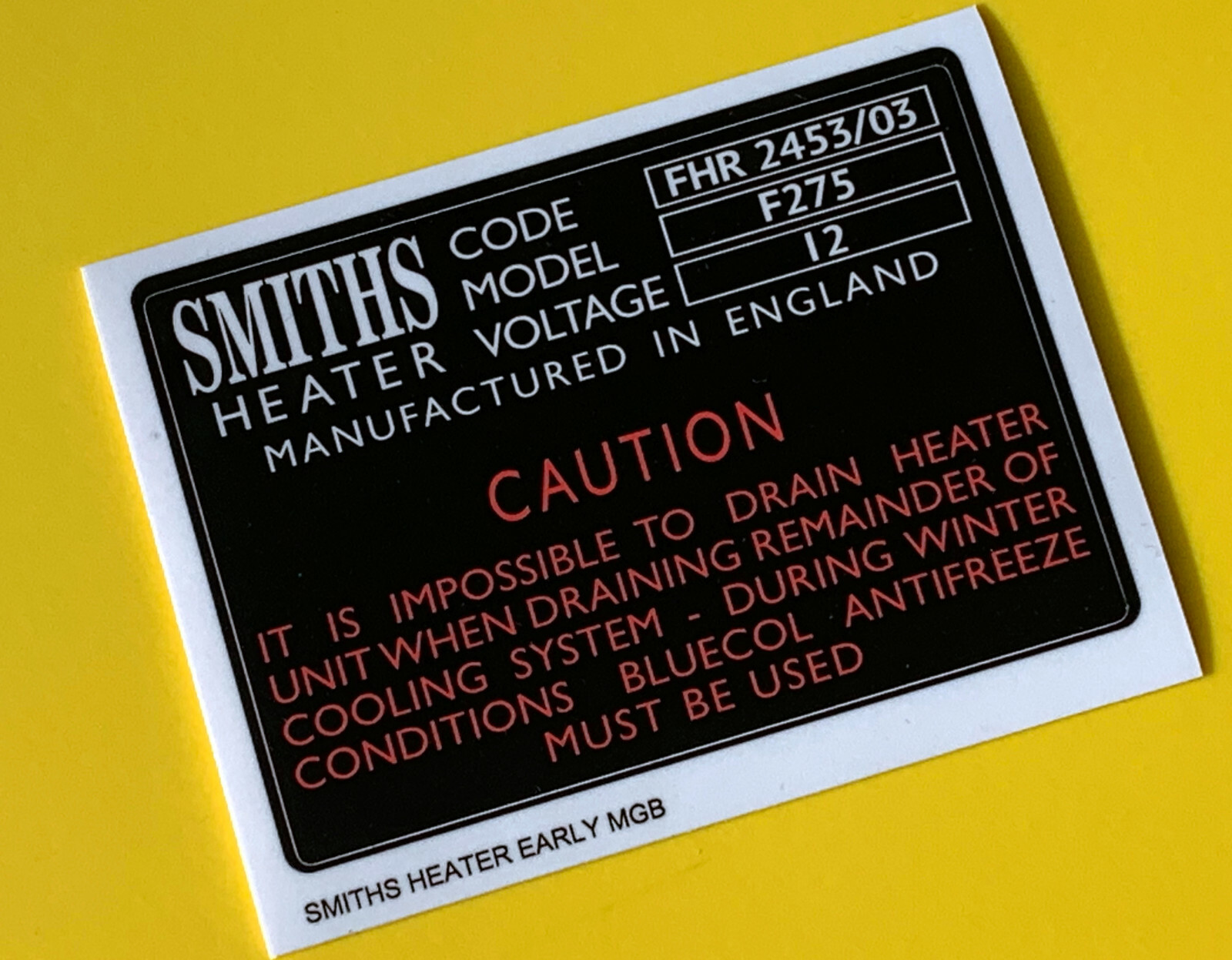 MGB Vintage Very early SMITHS heater box and fan motor stickers decals ...