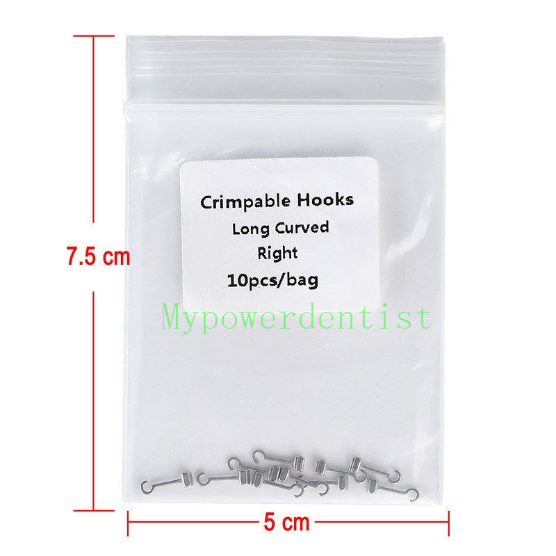 10Kit 100pcs Dental Orthodontic Crimpable Hooks Long Curved Right 5.5mm ...