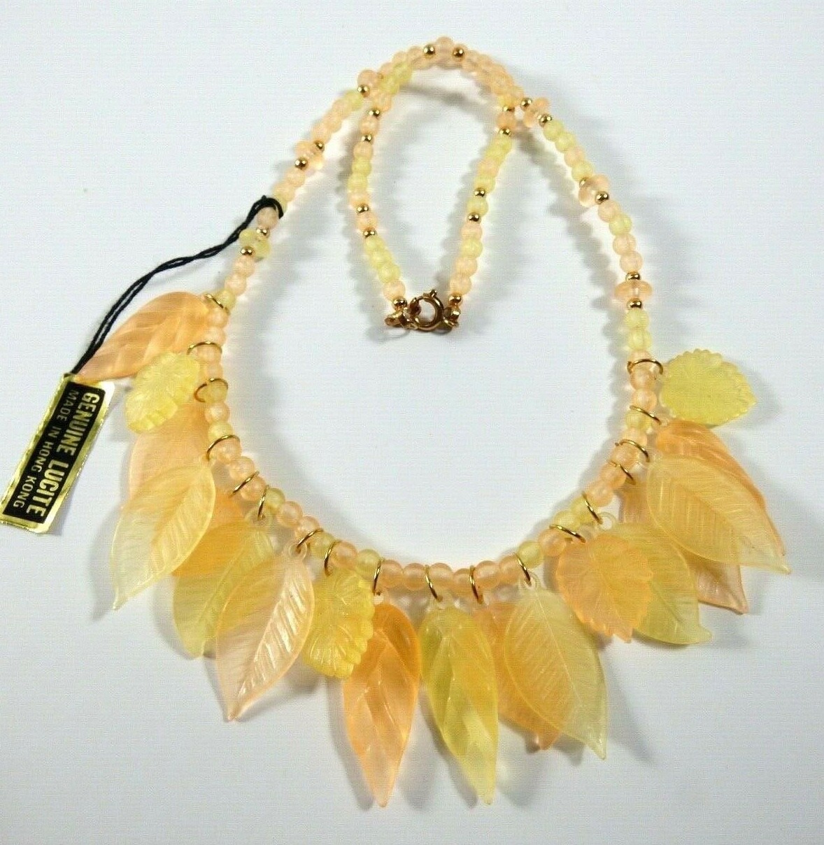 VTG Hong Kong Genuine Lucite Orange Cream Leaf Charm Cluster Necklace ...