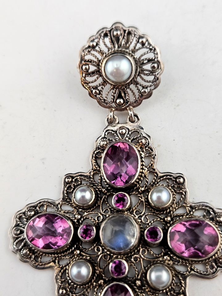 Nicky Butler "PINK QUARTZ/RHODOLITE CROSS PENDANT" | eBay