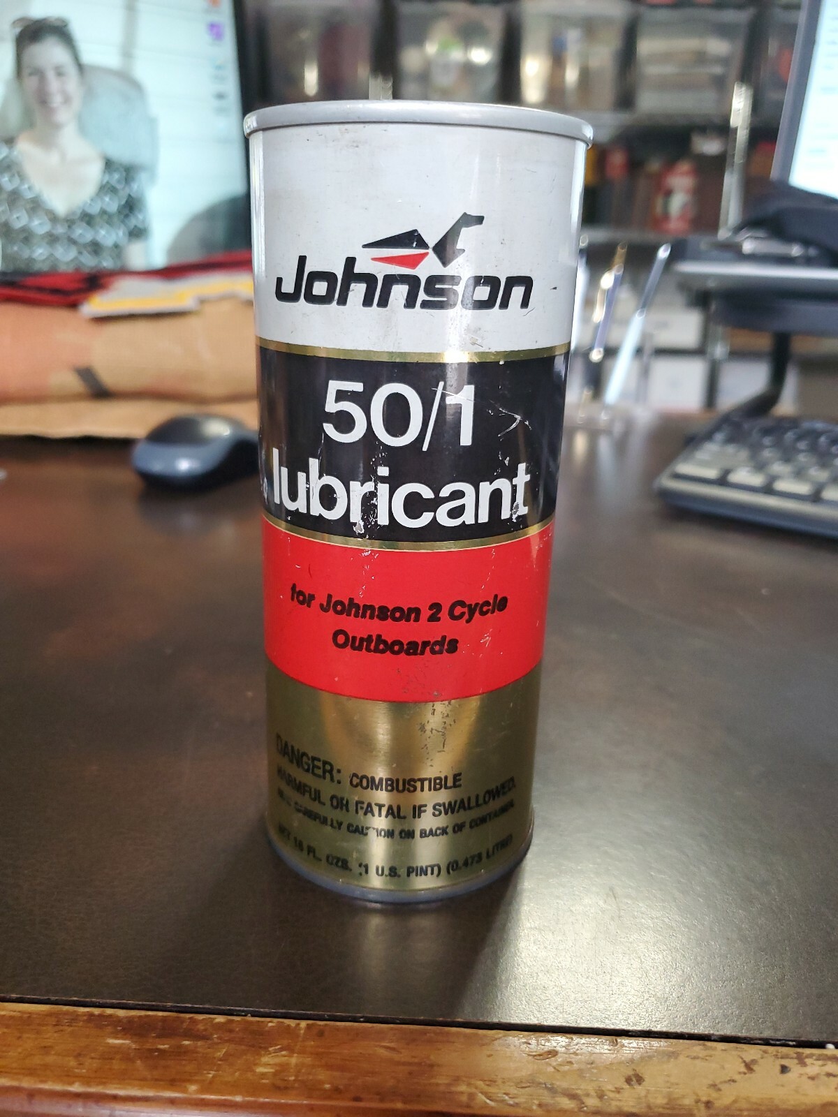 NOS VINTAGE JOHNSON 50/1 LUBRICANT OIL ADVERTISING CAN ~ OUTBOARDS ...