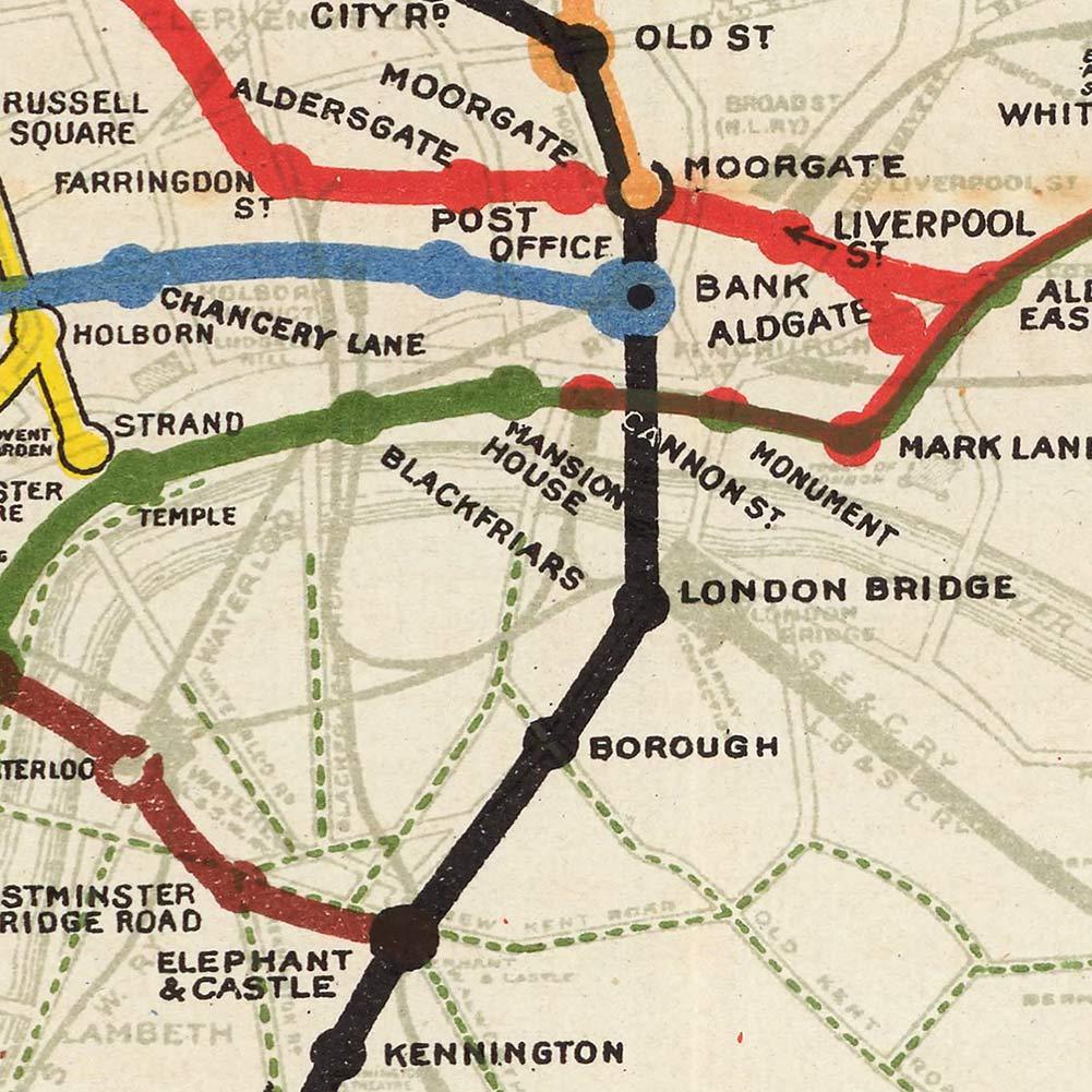 Underground Railways of London Partington Advertising MAP circa 1908 ...