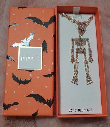 piper k Necklace 32 Inch Gold AB Crystal Dangling 3 Inch Skeleton ...