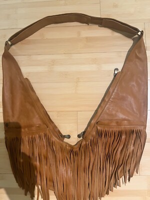 Sash crossbody bag purse Gently Pre-loved Genuine Fringe leather Tan | eBay
