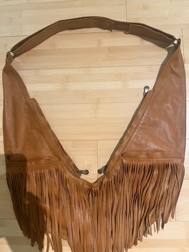 Sash crossbody bag purse Gently Pre-loved Genuine Fringe leather Tan | eBay