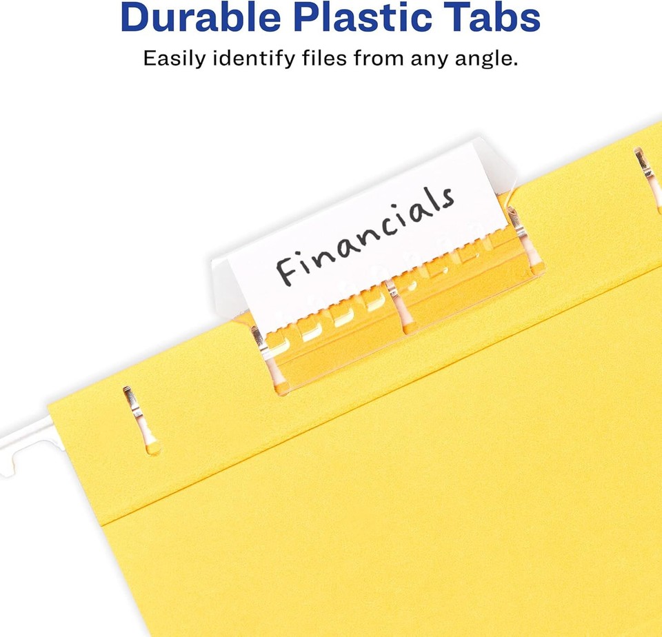Hanging File Folder Tabs and Inserts, 1/5 Cut, Clear, 20 File Folder ...