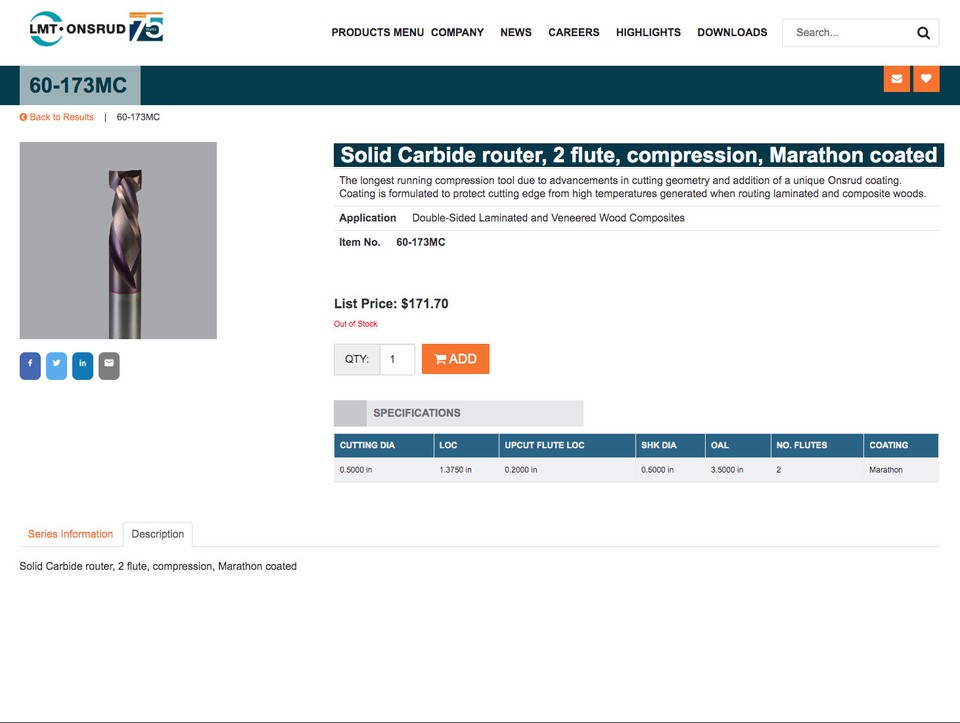 New Onsrud 60-173MC Solid Carbide 2-Flute Compression Marathon Coated ...