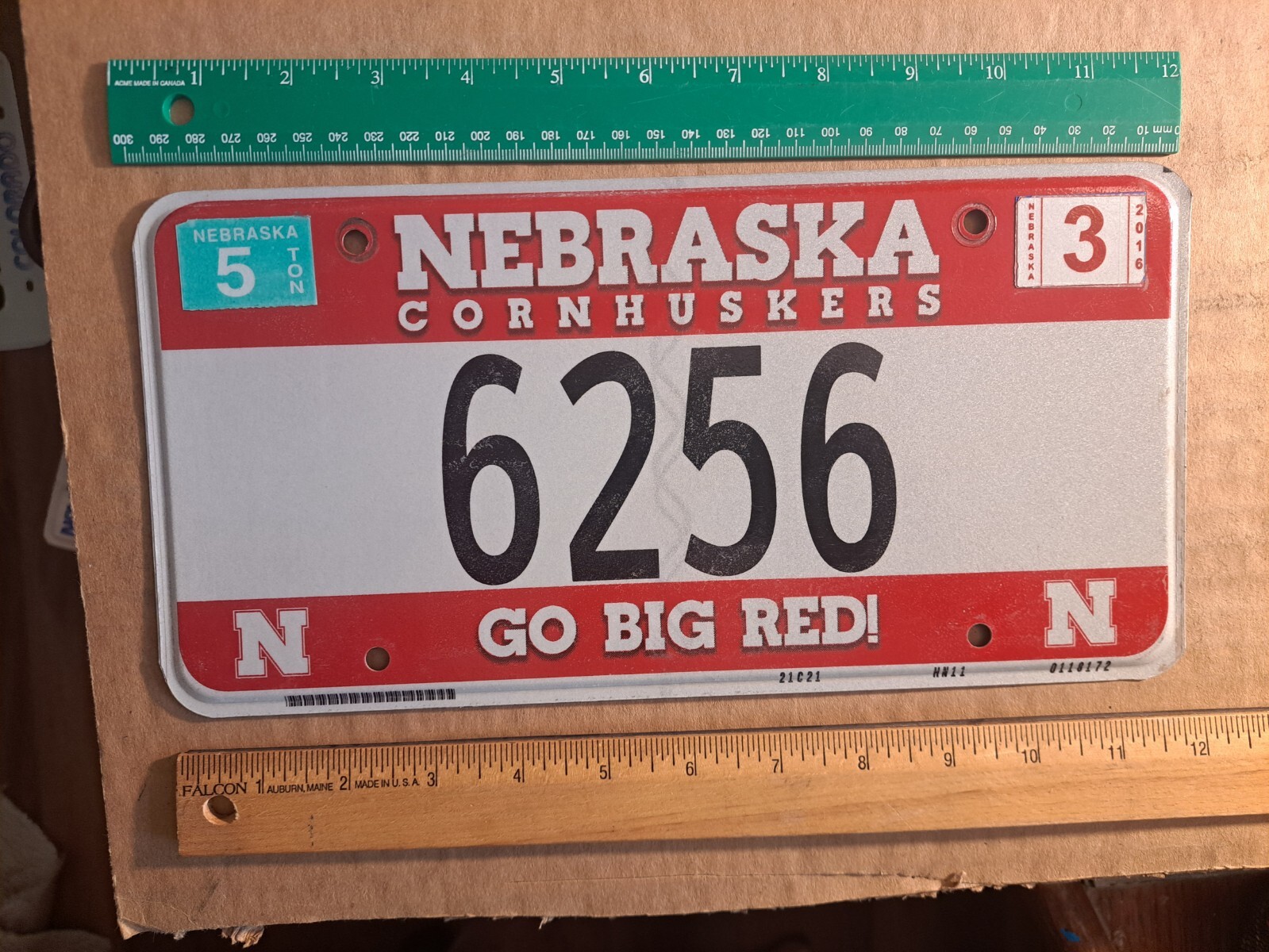 License Plate, Nebraska, 2016, Cornhuskers, Go Big Red! 6256, 5 Ton ...