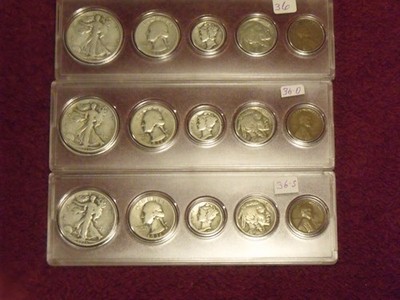 SILVER 1936-P-D-S Mint/Birth Year sets (15 coins) w/Walking Liberty ...