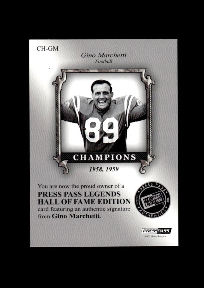 2012 Press Pass Legends HOF: #CH-GM Gino Marchetti Auto /35 NM-MT OR ...