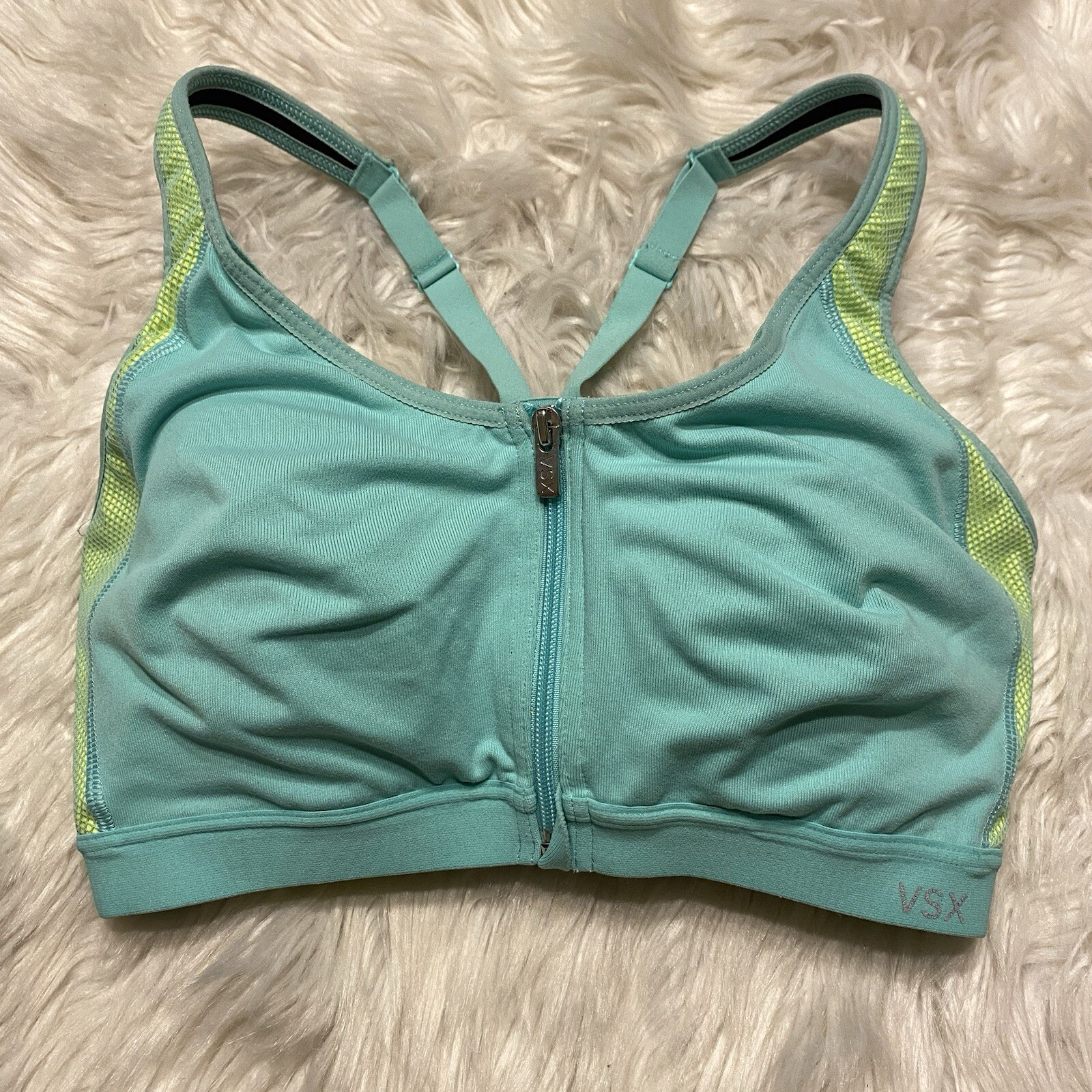 Victorias Secret 32D Sports Bra Green VSX Sport Underwire Front Zip ...