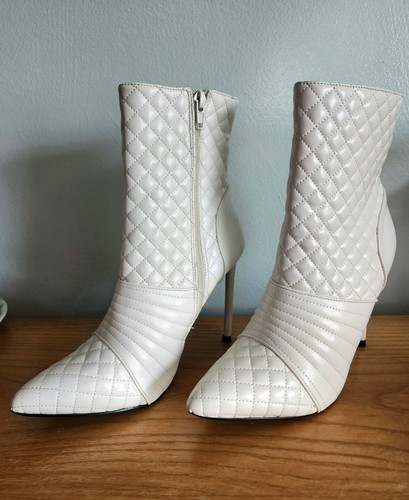 Rouge Helium Women's White Quilted Ankle Booties Stiletto Heels Size 8 ...