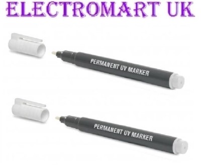 UV ULTRA VIOLET PERMANENT INVISIBLE SECURITY MARKER PEN FINE TIP X 2 ...