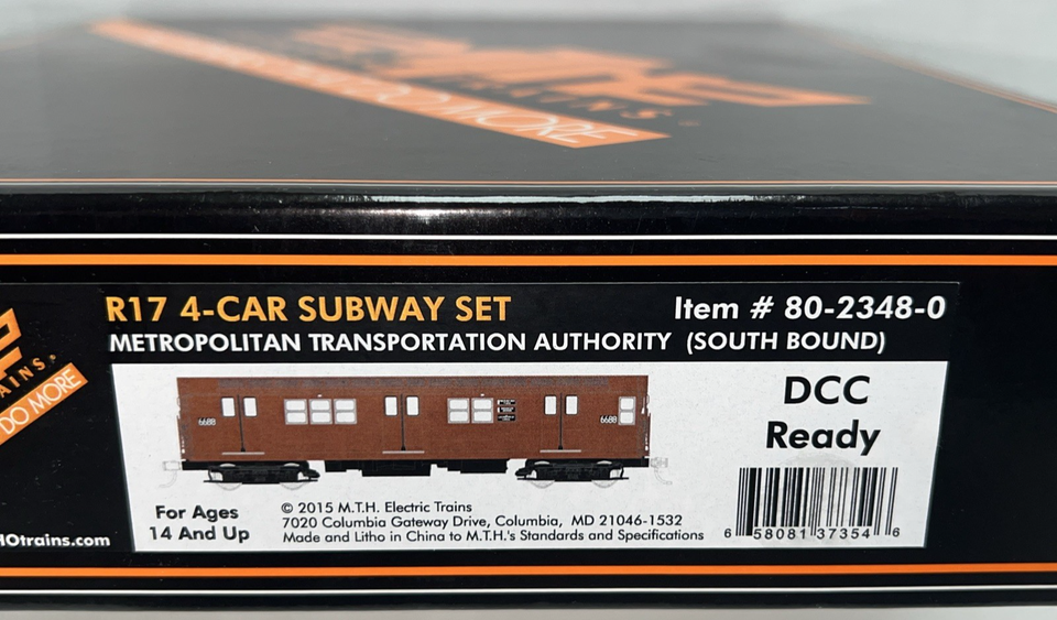 MTH HO R-17 SUBWAY CAR SET (DCC RDY) NYC METROPOLITAN TRANSPORTATION ...