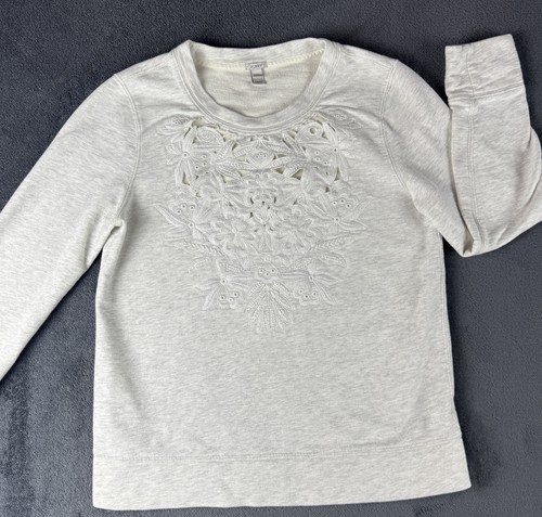 J Crew Sweatshirt Womens Small (S) Gray Floral Embroidered Cotton Crew ...