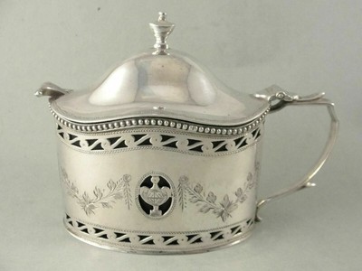 Mustard Pots - Silver Mustard Pots With Blue Glass