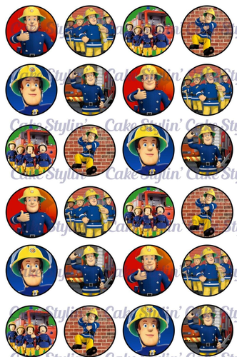 24 x FIREMAN SAM Cupcake Toppers Edible Wafer Paper Cake KIDS BIRTHDAY ...
