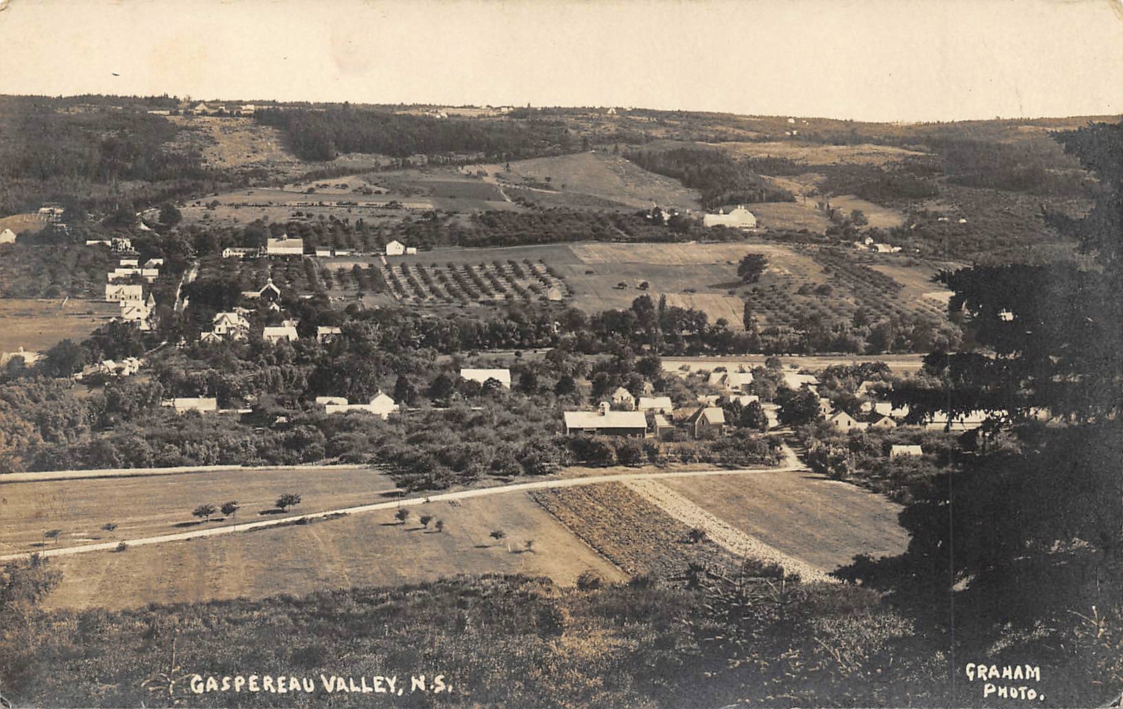 GASPEREAU VALLEY Nova Scotia Canada postcard RPPC hilltop view of town ...