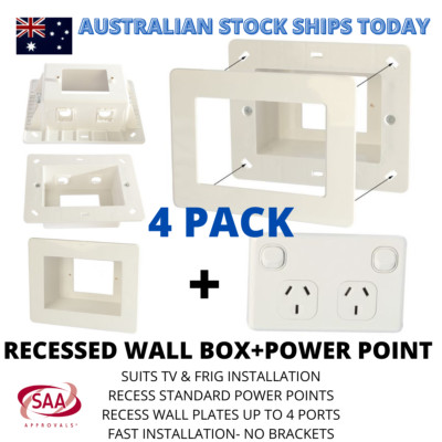 4 X Recessed Power point Box Wall Plate TV AV plus Double Powerpoint ...