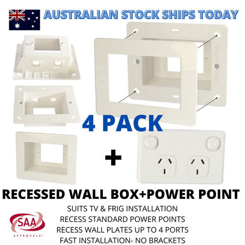 4 X Recessed Power point Box Wall Plate TV AV plus Double Powerpoint ...