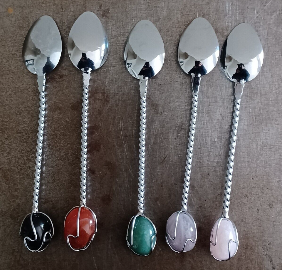 5 Stone Handle Demitasse Spoons From Brazil 4.5" | eBay
