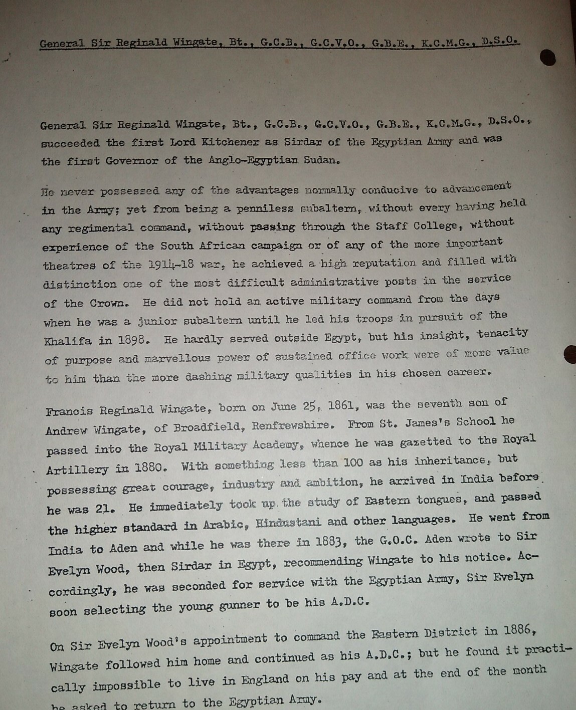 Sudan General - Governor Sir Reginald Wingate (1861-1953) Signed ...