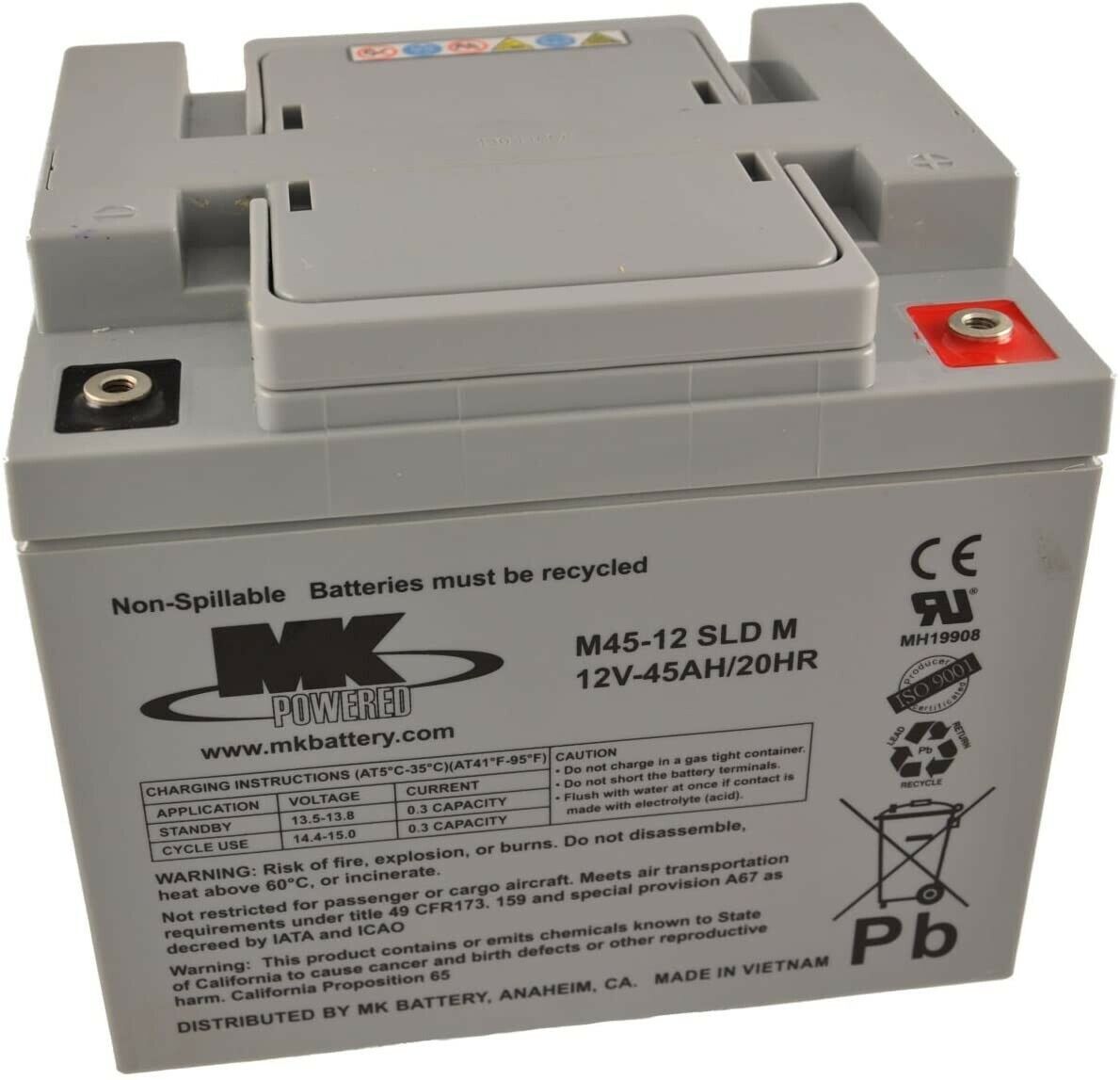 MK Battery 12V 45Ah Lead Acid (AGM) Mobility Scooter Battery - M45-12 ...