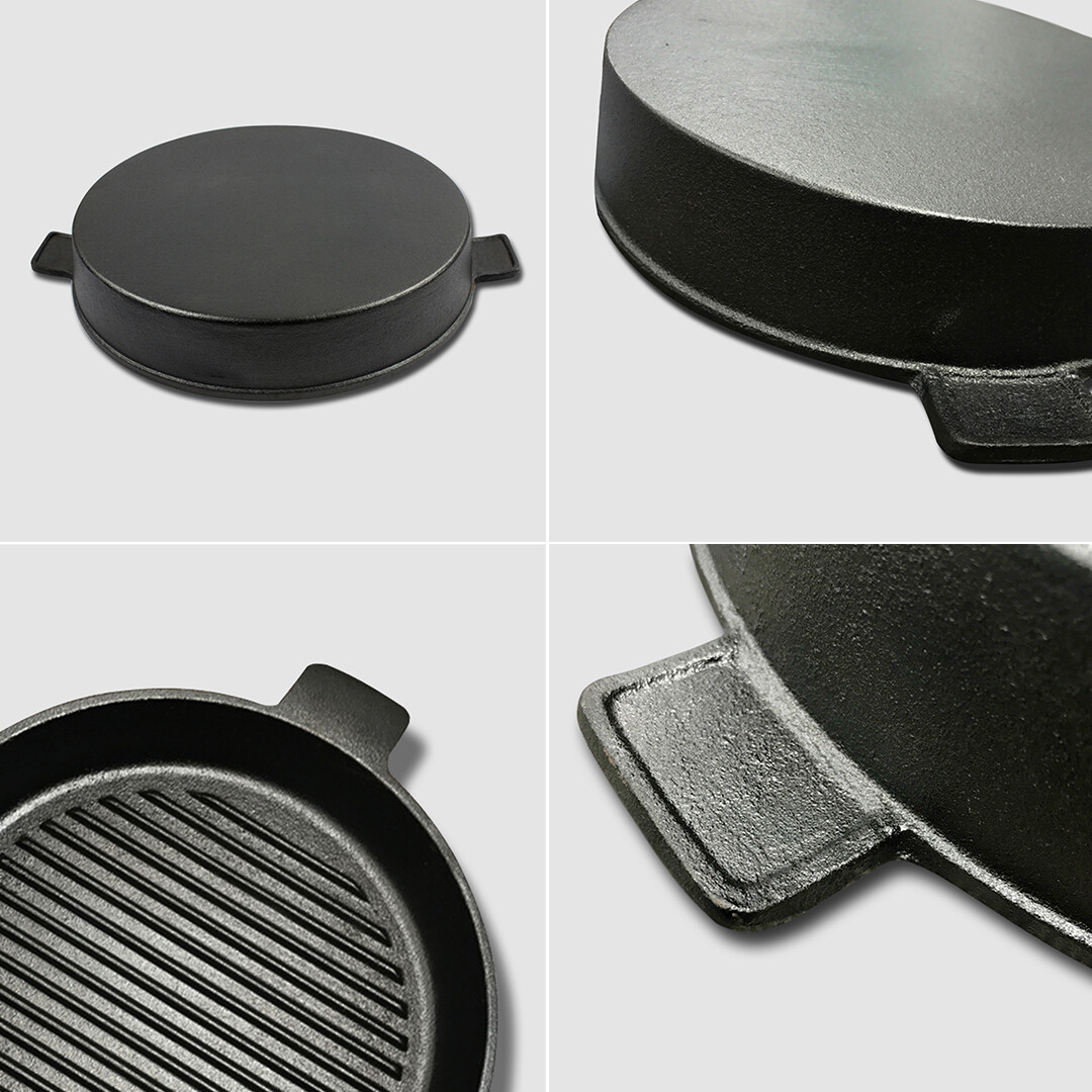SOGA 26cm Round Cast Iron Ribbed Frying Fry Pan Skillet Griddle Sizzle ...