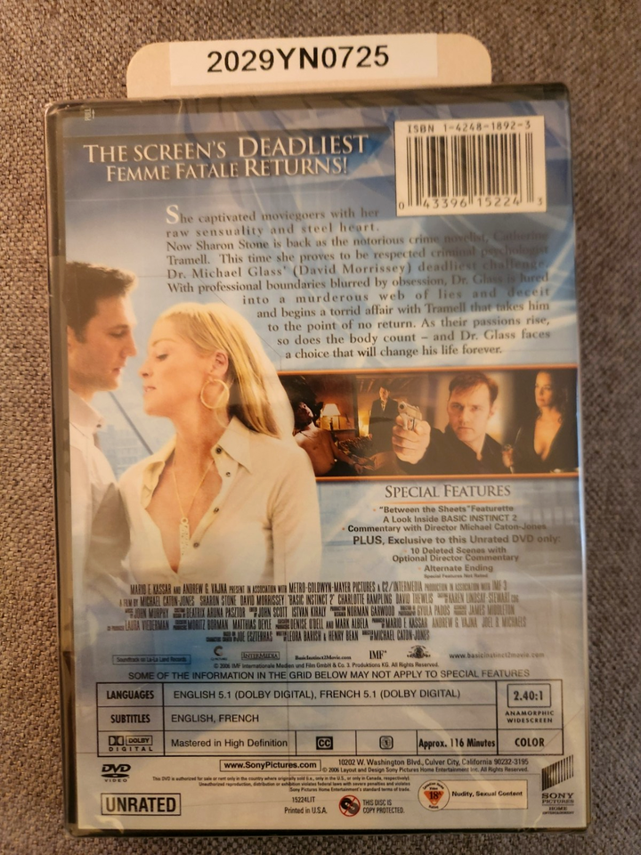 Basic Instinct 2 (DVD, 2006, Unrated Extended Cut Widescreen) New ...