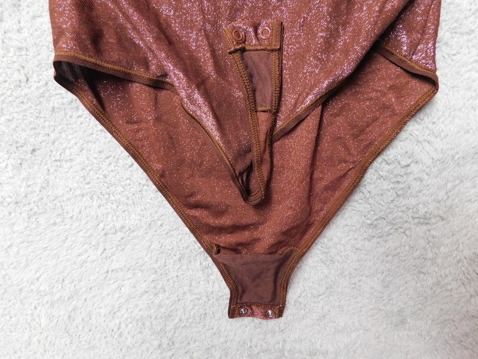 SKIMS Shimmer Bodysuit Cocoa Brown Small Sleeveless Crew Neck Metallic ...