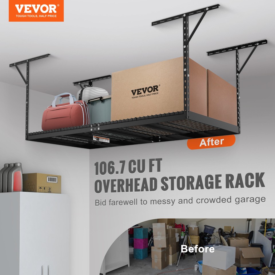 VEVOR Heavy Duty 4ft x 8ft Overhead Adjustable Garage Ceiling Storage ...