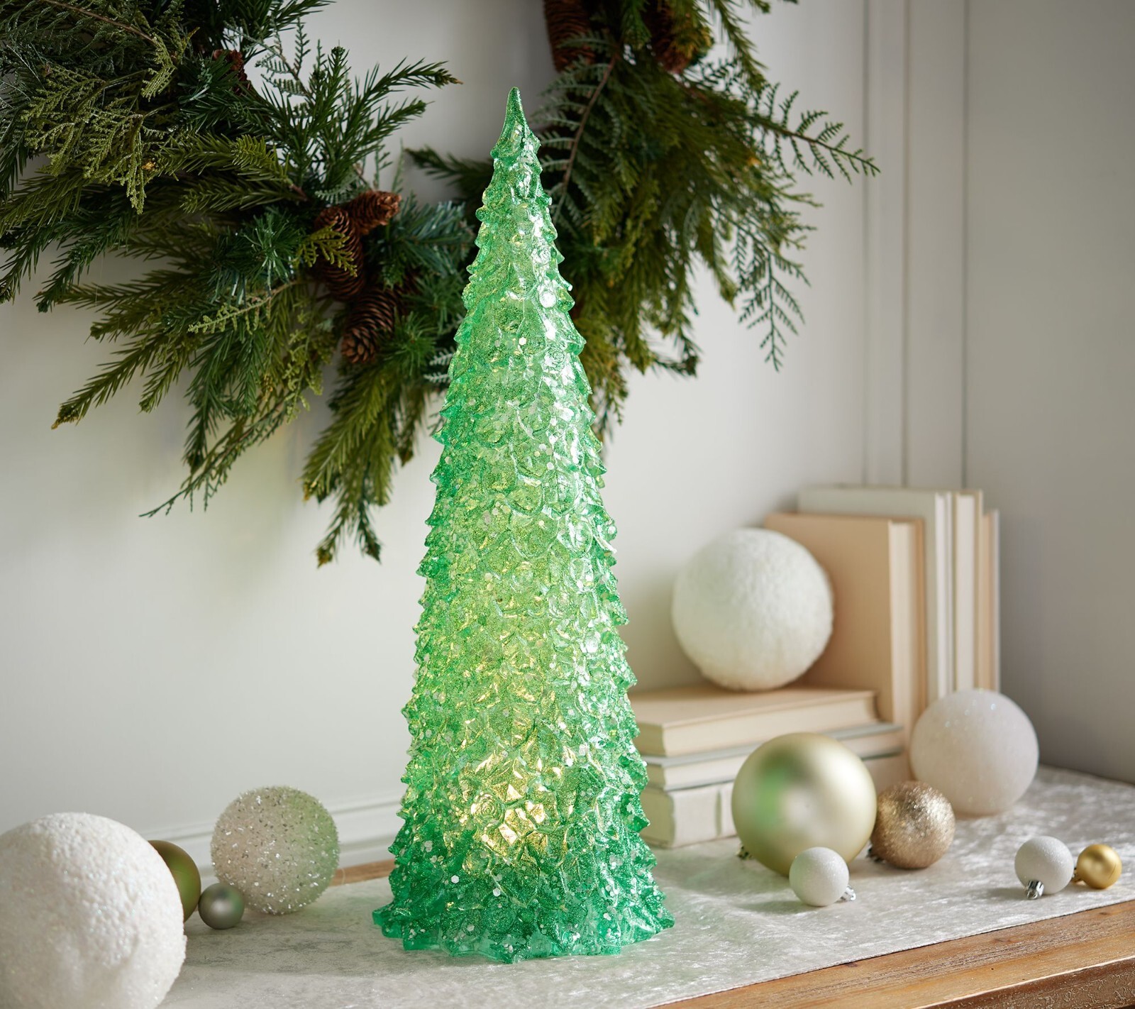 21" Illuminated Glistening Tree w/Clear & Color Morphing Lights, GREEN ...