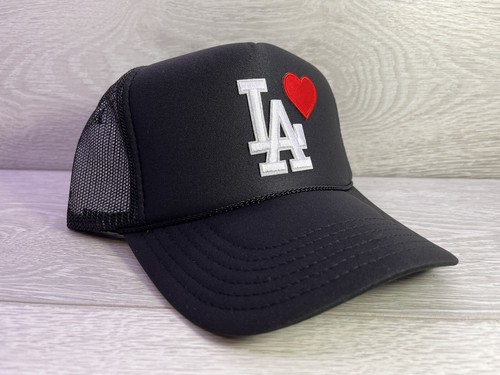UPSIDE DOWN LA HEART BLACK CAP HAT 5 PANEL HIGH CROWN TRUCKER SNAPBACK ...