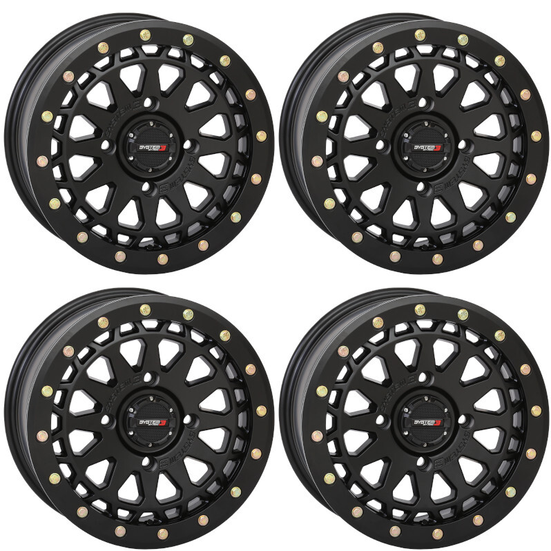 4 ATV/UTV Wheels Set 15in System 3 SB-6 Beadlock Matte Black 4/156 5+2 ...