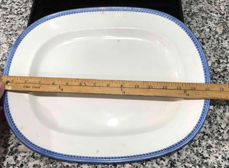 Large Antique Leeds Type Blue Feather Edge Pearlware 15" Platter, BEST ...