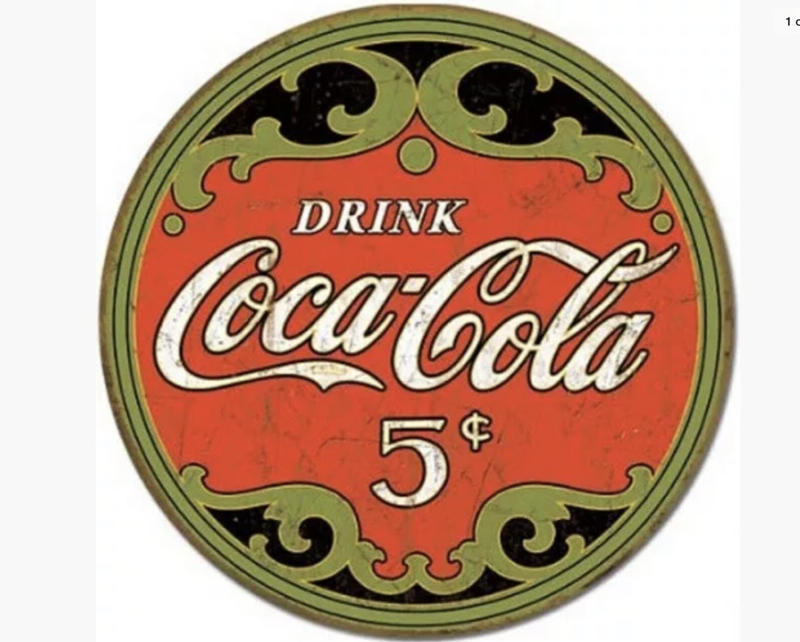 4 Pieces =$50 Dollars Coke 5 Cents 12" Round Tin Sign Coca-Cola Metal ...