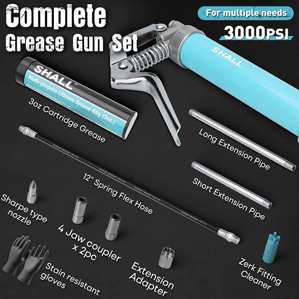 SHALL Mini Grease Gun, Small Grease Gun Kit ,3.52OZ Capacity, 3000PSI ...