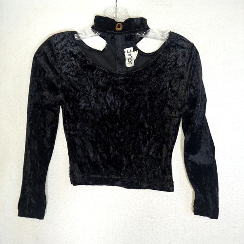 Vintage Crushed Velvet Choker Neckline Top Size S Black Long Sleeve ...