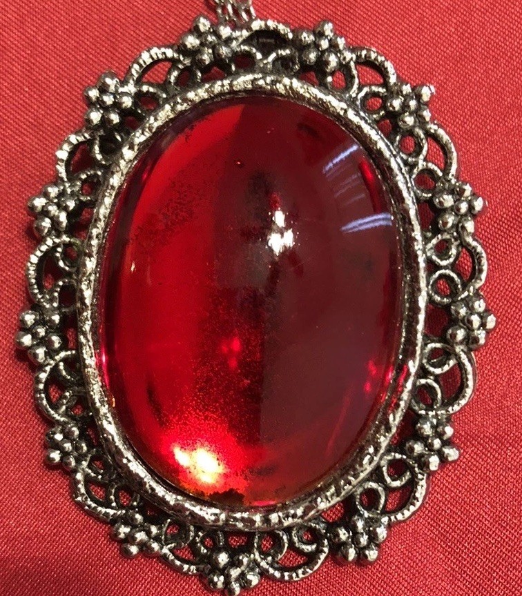 Vtg. Large Ruby Red Glass Filigree Brooch & Pendant Necklace | eBay