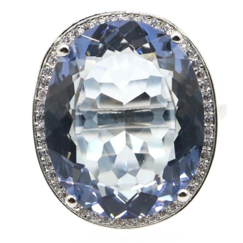Buy 3 get 1 free Big Oval 22x18mm Fire Rainbow Violet Topaz CZ Silver ...