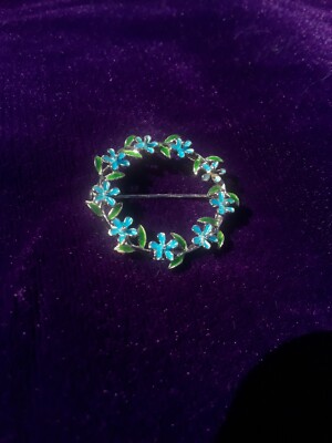 Sterling Silver Circle Brooch Pin Turquoise Enamel Flower Spring by ...