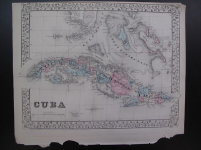 Mitchell Antique Hand Color Map Cuba Havana Bahama Cayman Caribbean ...