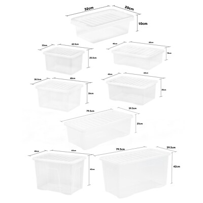 4L to 110L Clear Plastic Storage Box with Lids Stackable Nestable ...