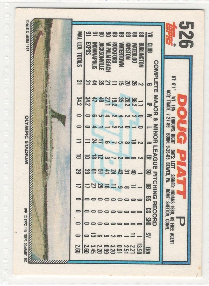 1992 Topps Baseball #526 Doug Piatt Rookie Card RC Expos | eBay