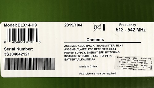 Shure BLX14 BLX Wireless Guitar System Band H9 | eBay