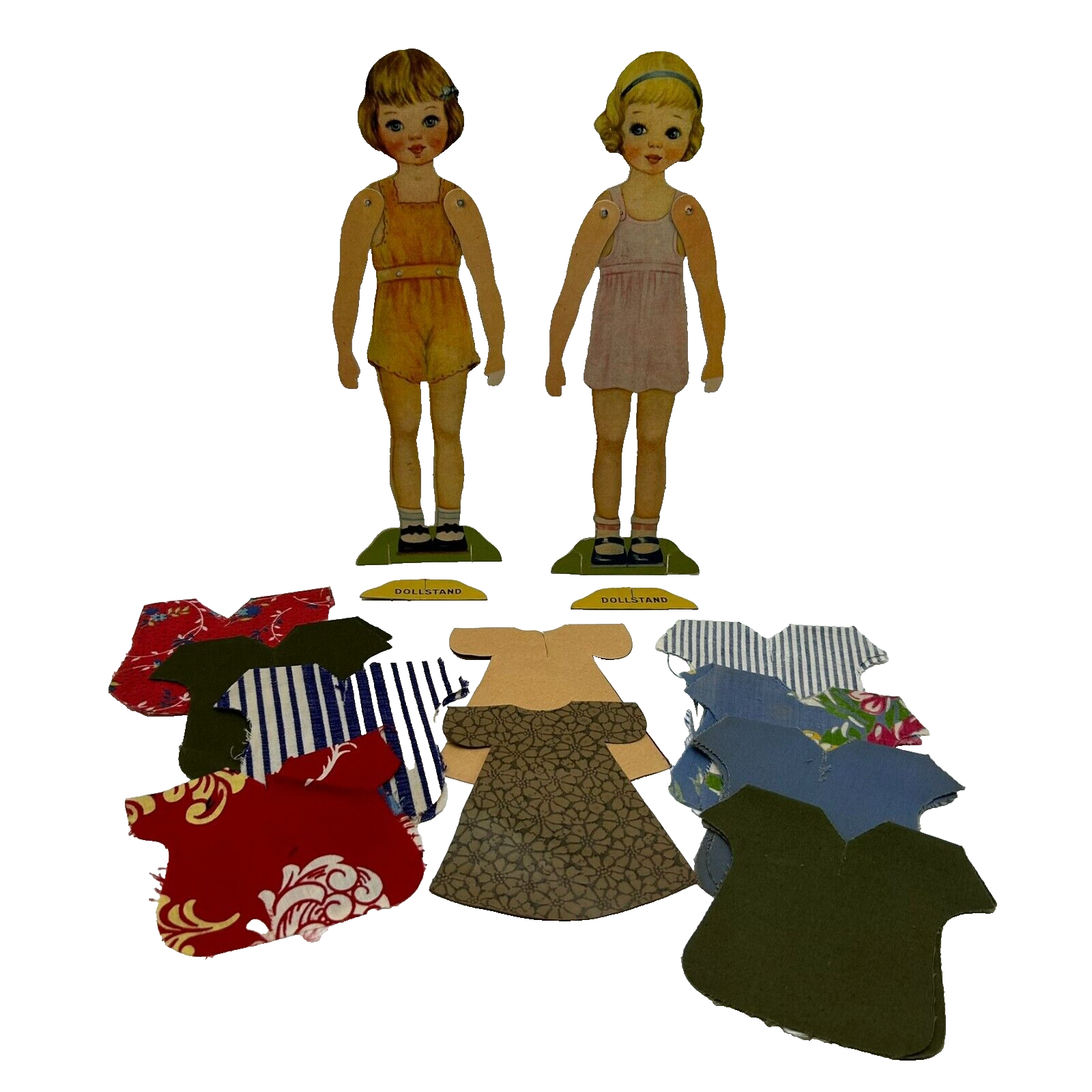 Paper Dolls Cardboard 10" Moveable Arms Slit Cut Dress Paper & Fabric ...