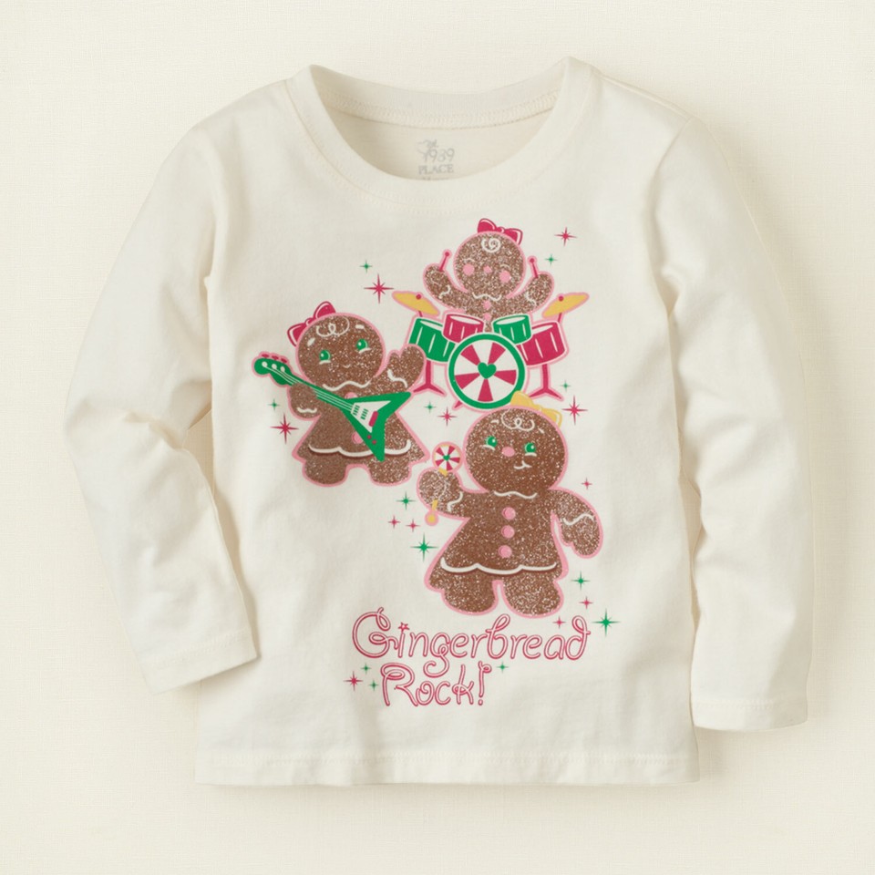 Girls Xmas Shirt GINGERBREAD ROCK Cookie Candy Band Long Sleeve Holiday ...