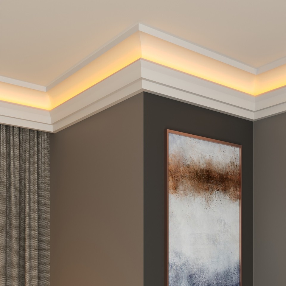 LED Coving Molding XPS Polystyrene Crown Trim 2m Modern Home Decor 12cm ...
