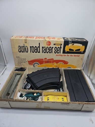 Vintage Sears Auto Road Racer Set Marx Allatate Slot Cars Original Box ...