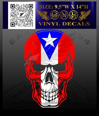 PUERTO RICAN FLAG DECAL SKULL #215 VINYL STICKER PUERTO RICO | eBay